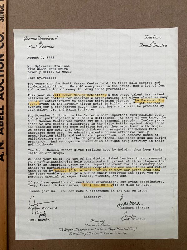 Paul Newman/Frank Sinatra Correspondence – Sylvester Stallone (1992) 9× ...